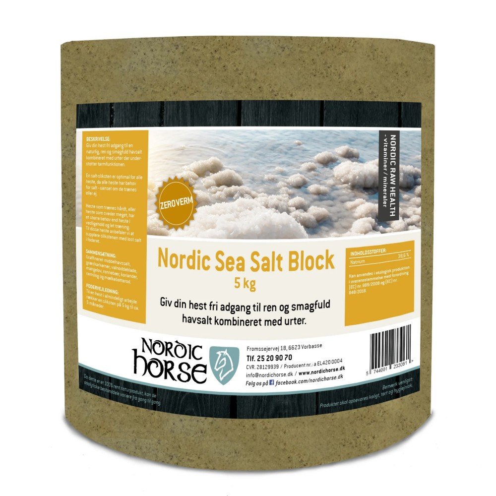 NORDIC HORSE Sea Salt Block. 5kg. Gul. Zero Verm